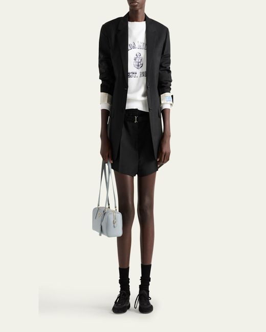 Prada Turn-Up Cuff Kid Mohair Blazer in Blue | Lyst