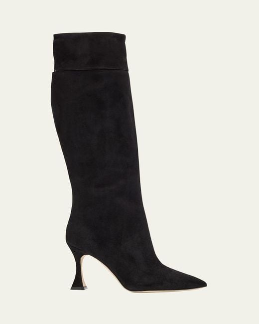 Manolo Blahnik Miralonepla Suede Knee Boots in Black | Lyst