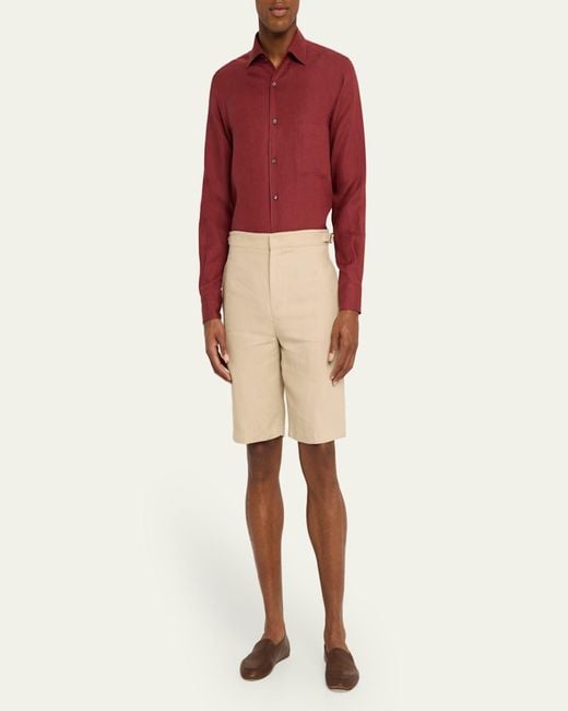 Loro Piana Andre Long-Sleeve Linen Shirt in Blue for Men | Lyst