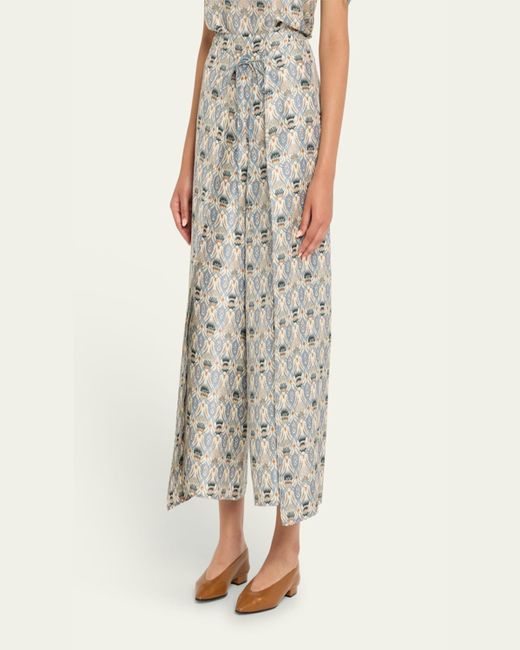 Loro Piana Maynard Cardo Veneziano Printed Silk Trousers in White | Lyst