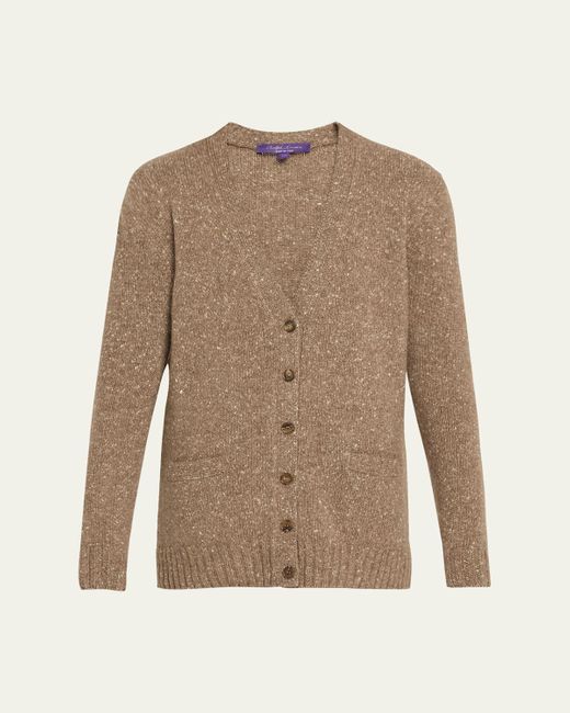 Ralph Lauren V-Neck Metallic Knit Cardigan in Natural | Lyst