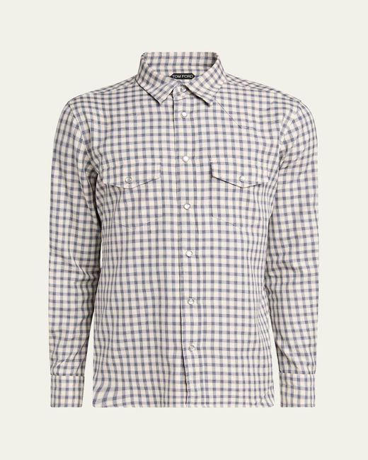 Tom Ford Grid Check Snap-Front Western Shirt in White for Men | Lyst
