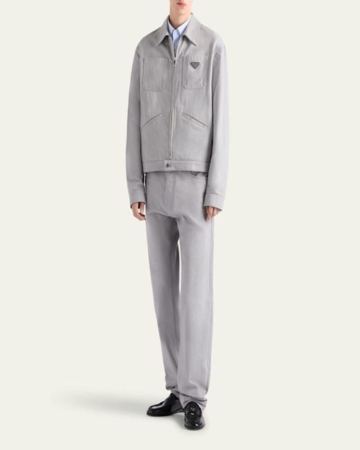Prada Denim Zip-Up Blouson Jacket in Gray for Men | Lyst