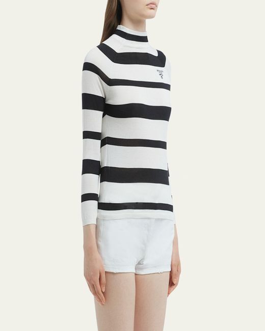 Prada Stripe Logo-Intarsia Mock-Neck Top | Lyst