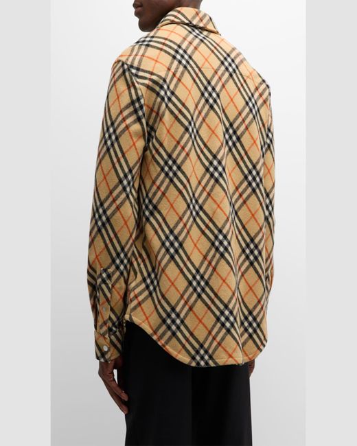 Burberry Check Wool Button-Down Shirt in Metallic for Men | Lyst