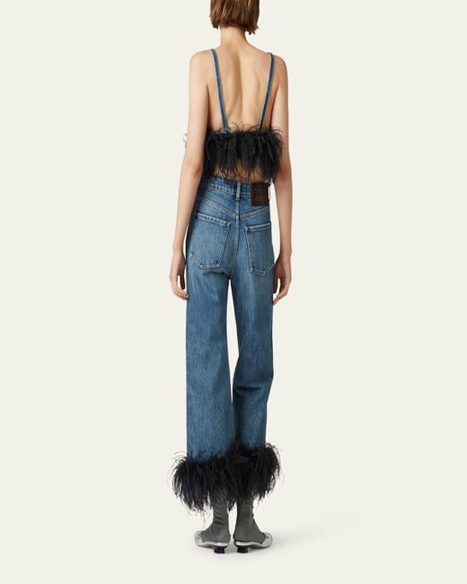 Miu Miu Denim Bra Top With Feather in Blue | Lyst