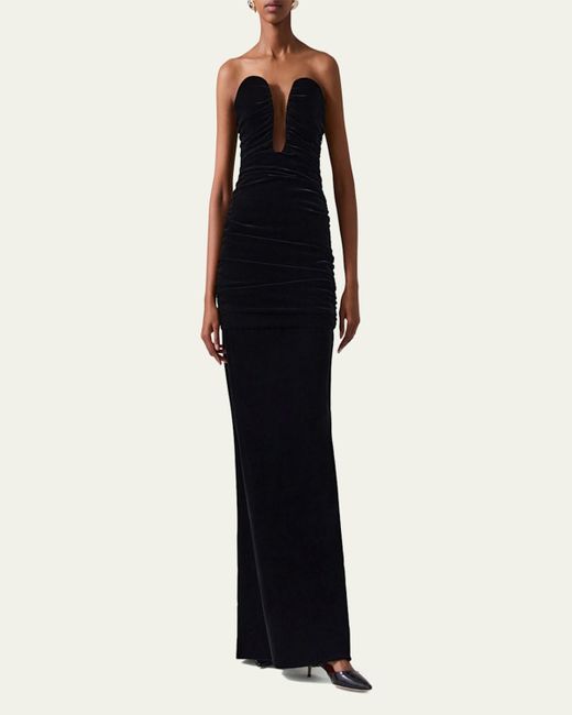 Carolina Herrera Strapless Deep-U Ruched Velvet Gown in Black | Lyst