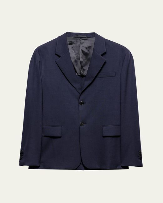 Prada Stretch Wool Blazer in Blue for Men | Lyst