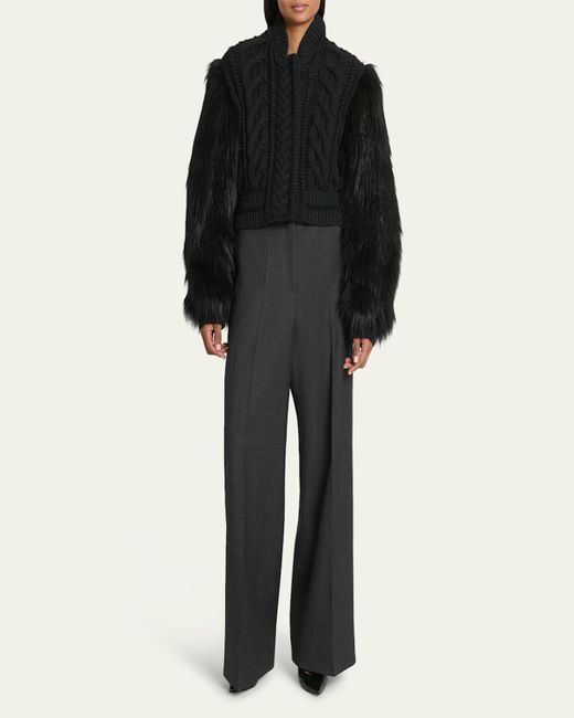 Givenchy Faux Fur Sleeve Cable Wool Varsity Jacket in Black | Lyst