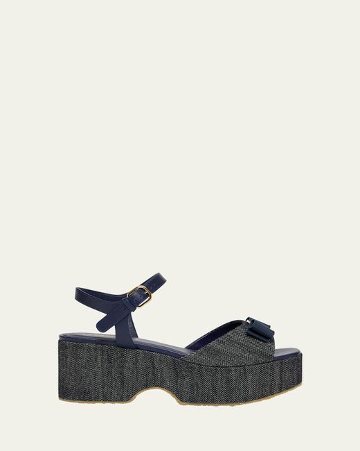 Ferragamo Selna Bow Platform Sandals in Blue | Lyst