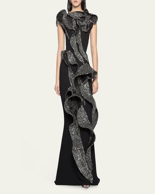 Maticevski Tantalise Wave Sequined-Ruffle Mermaid Gown in White | Lyst