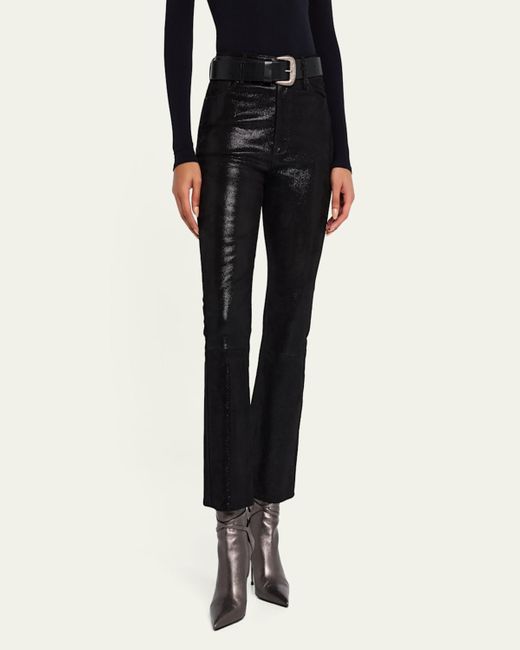 FRAME Le Crop Mini Boot Leather Pants in Black | Lyst