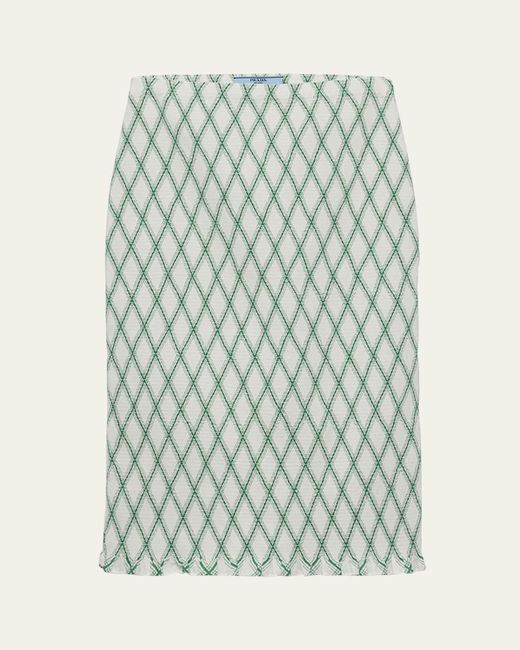 Prada Diamond Smocked Midi Skirt in Green | Lyst