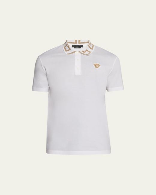 Versace Greca-Collar Polo Shirt in White for Men | Lyst