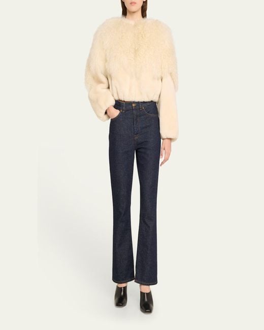 Chloé Short Mongolian Shearling Jacket in Natural | Lyst