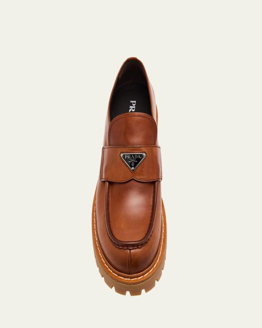 Prada St Moritz Leather Penny Loafers in Brown for Men | Lyst