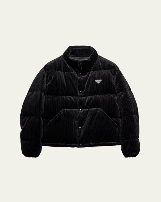 Prada Corduroy Puffer Jacket in Black for Men | Lyst