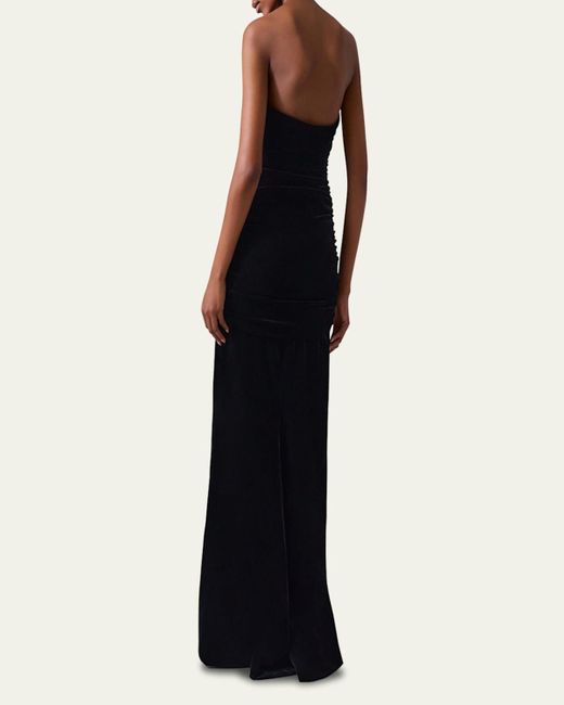 Carolina Herrera Strapless Deep-U Ruched Velvet Gown in Black | Lyst
