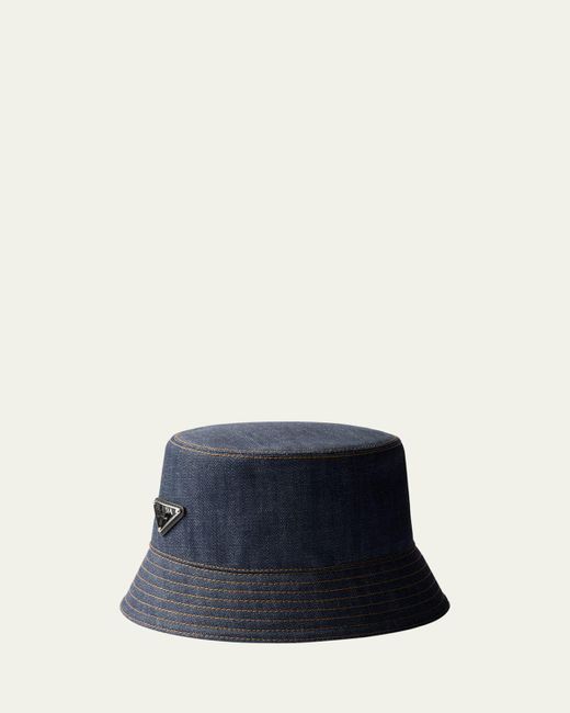 Prada Denim Triangle-Logo Bucket Hat in Blue for Men | Lyst