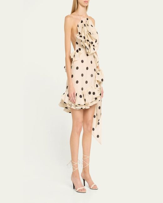 Zimmermann Crush Ruffle Halter Mini Dress in Natural | Lyst