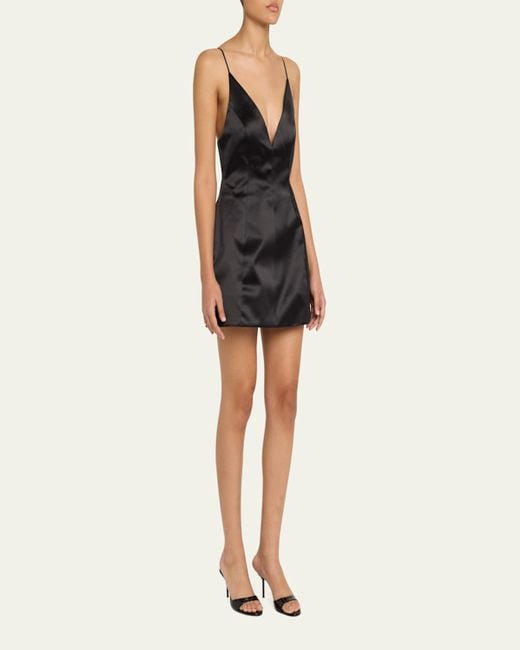 retroféte Giavanna Plunging Satin Mini Dress in Black | Lyst