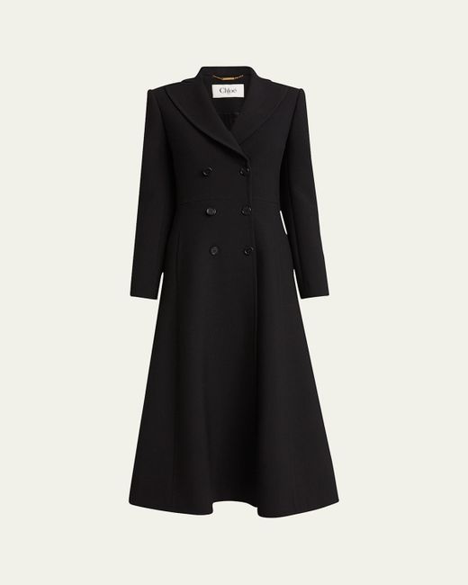 Chloé Double-Breasted A-Line Long Coat in Black | Lyst