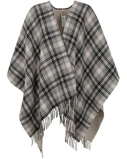 Woolrich Plaid Logo Cape in Gray | Lyst