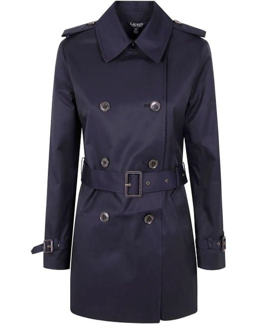 Ralph Lauren Double-Breasted Trench Coat With Logo in Blue | Lyst UK