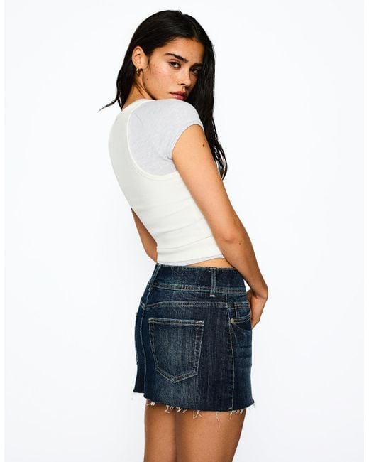 Bershka Denim Mini Skort in Red | Lyst