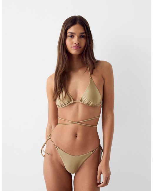 Bershka Shimmery Bikini Top With Ring Details in Brown | Lyst Bershka Shimmery Bikini Top With Ring Details in Brown | Lyst