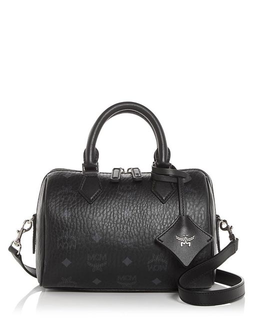 MCM Ella Boston Visetos Small Top Handle Bag in Black | Lyst
