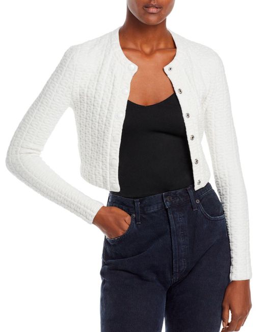 T By Alexander Wang Synthetic Snap Front Cropped Cardigan In Ivory