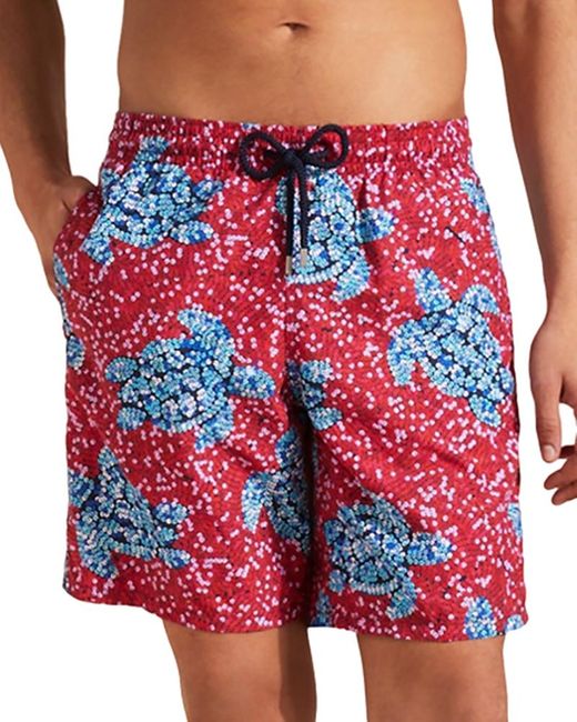 Vilebrequin Okoa Oko Turtle Sequin 7.5 Inseam Swim Trunks in Red for ...