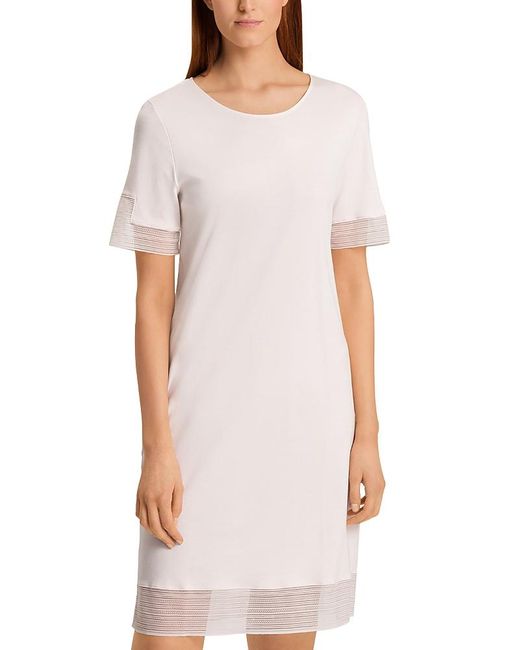 Hanro Sophie Lace Trim Short Sleeve Nightgown in White | Lyst