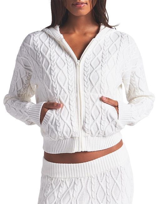 Skims Snow Bunny Cable Knit Shrunken Hoodie in White | Lyst UK