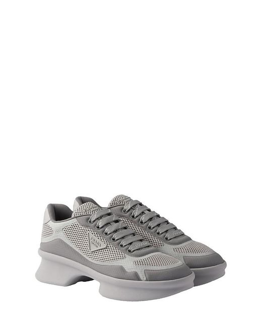 Prada Re-Nylon And Mesh Fabric Sneakers in Gray | Lyst