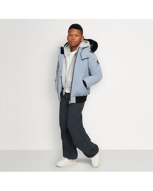 Moose Knuckles Bomber Jacket With Shearling Hood in Blue | Lyst