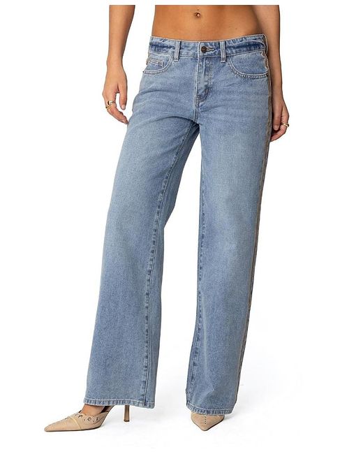 Edikted Stripe Low Rise Medium Wash Jeans in Blue | Lyst