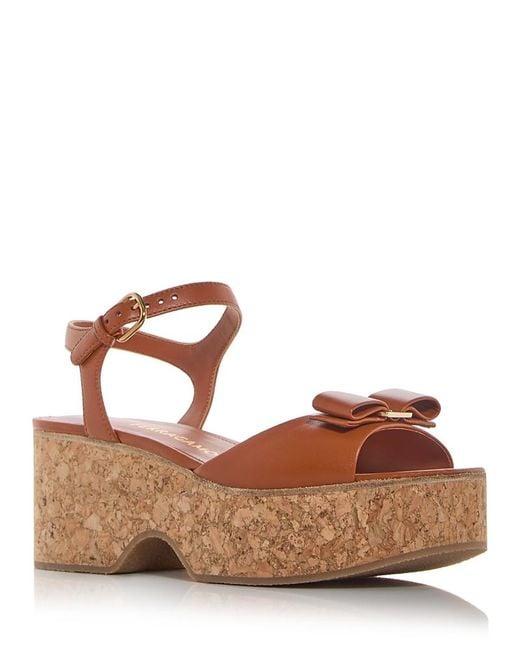 Ferragamo Selna Platform Wedge Sandals in Brown | Lyst