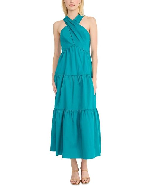 Donna Morgan Halter Tiered Maxi Dress in Blue | Lyst UK