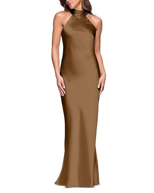 Aqua Sleeveless Satin Gown in Natural | Lyst