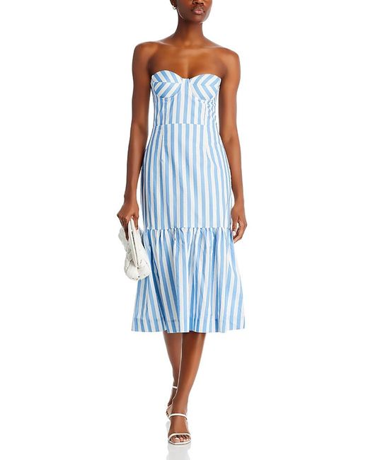 Aqua Stripe Bustier Midi Dress in Blue | Lyst UK