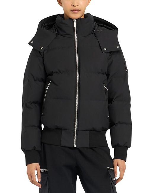 Moose Knuckles Cloud Shearling Trim Down Bomber Jacket in Black | Lyst