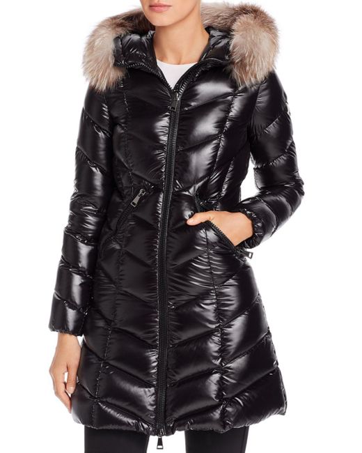 Moncler Fulmarus Lacque Fur-trim Quilted Down Coat in Black | Lyst