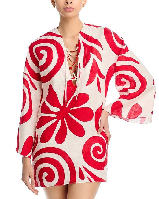 Cala De La Cruz Turin Linen Dress Swim Cover-Up in Red | Lyst