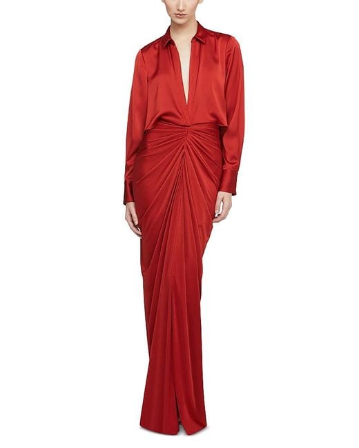 Red Halston Satin Wrap Gown Halston heritage satin wrap gown on sale