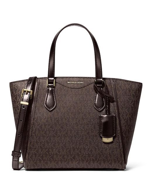 Michael Kors Taryn Small Monogram Crossbody Tote in Brown | Lyst