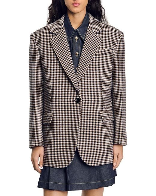 Sandro Tracy Check Blazer in Gray | Lyst