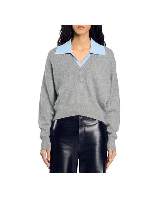 Sandro Layered Knit Sweater in Gray | Lyst