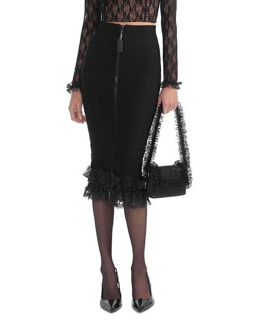 Self-Portrait X Christopher Kane Ruffle Knit Midi Skirt in Black | Lyst